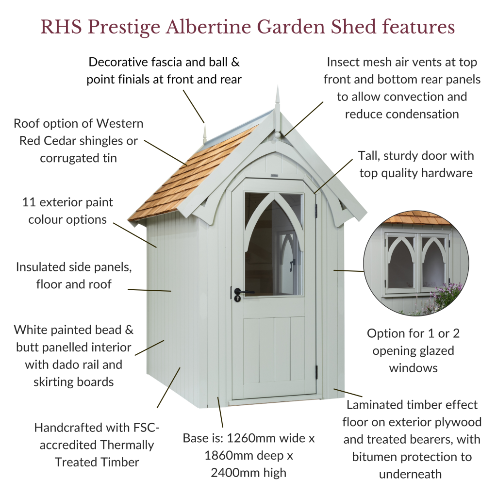 RHS Prestige Albertine Garden Shed - The Garden Trellis Company